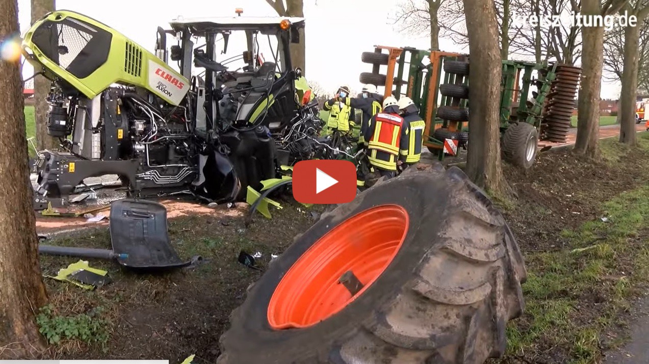 Traktor-Unfall bei Twistringen -- Mit großer Wucht ist ein Traktor bei Twistringen gegen einen ...