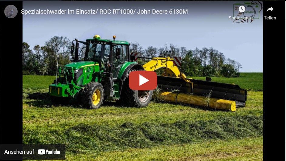 ROC RT 1000 mit einem John Deere 6130M beim Schwaden 2021 von Silage ...