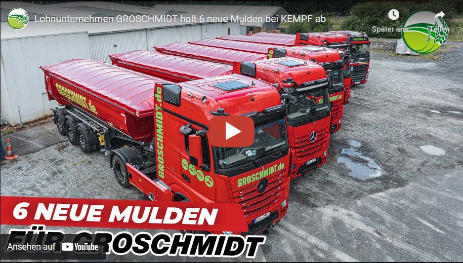 Lohnunternehmen GROSCHMIDT holt 6 neue Mulden bei KEMPF ab. Die LKW ...